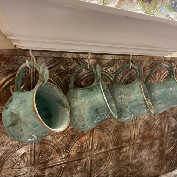 Kitchen | Hand Made Pottery Cups Turquoise Set Of 4 Approx Holds 6oz ...